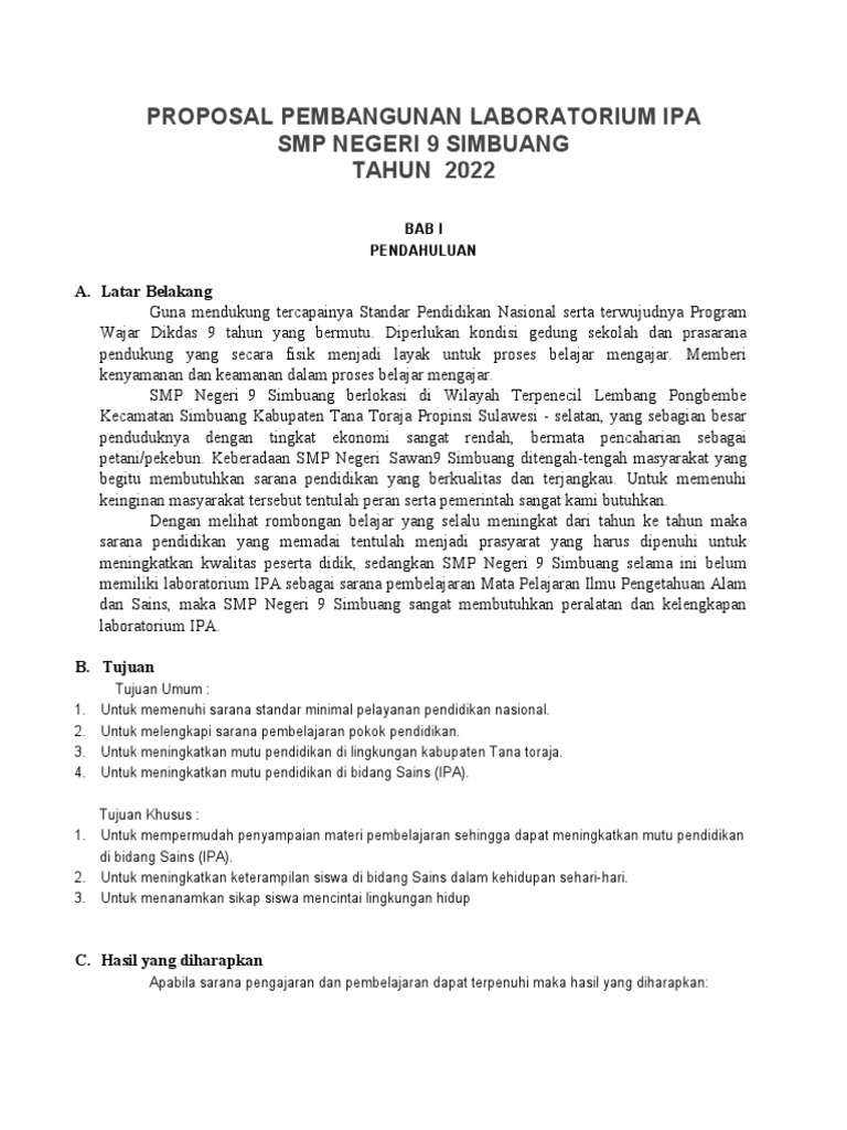 Proposal Pembangunan Laboratorium Ipa | PDF