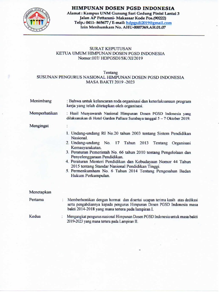 Surat Keputusan Pengurus | PDF