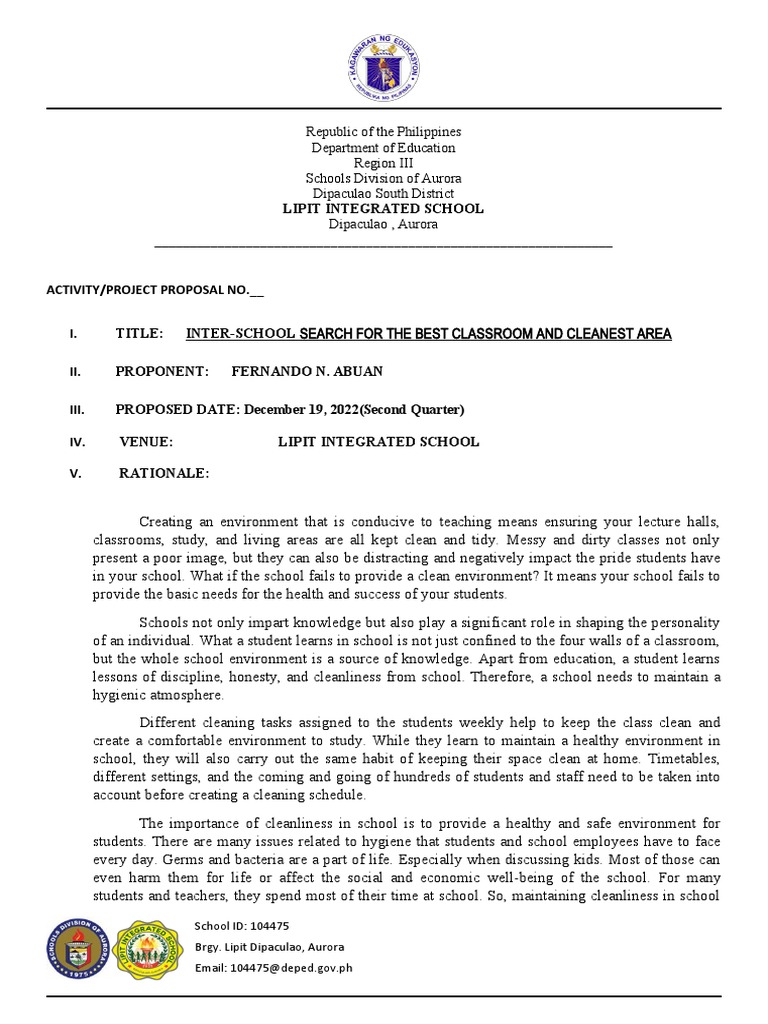 Inter-School Cleanliness Proposal | PDF | Career & Growth