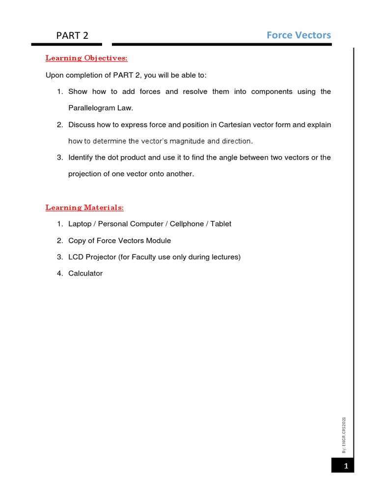 Ie C1 Statics Of Rigid Bodies Part 2 Force Vectors Pdf Euclidean Vector Cartesian