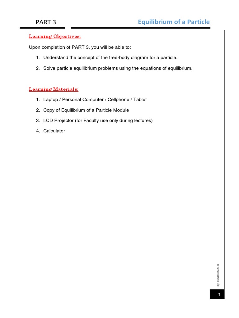 IE C1 Statics of Rigid Bodies Part 3 Equilibrium of A Particle | PDF | Force | Euclidean Vector
