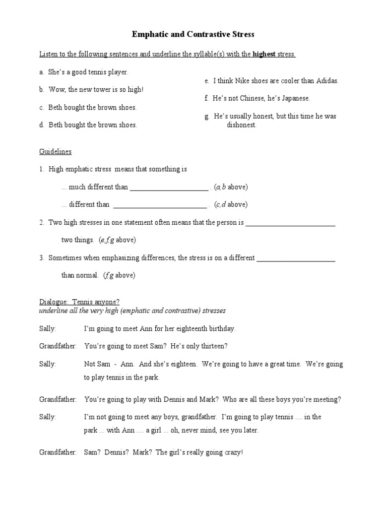 Emphatic and Contrastive Stress Guide | PDF | Stress (Linguistics ...