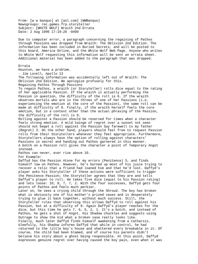 Wraith The Oblivion 2nd Errata | PDF | Law