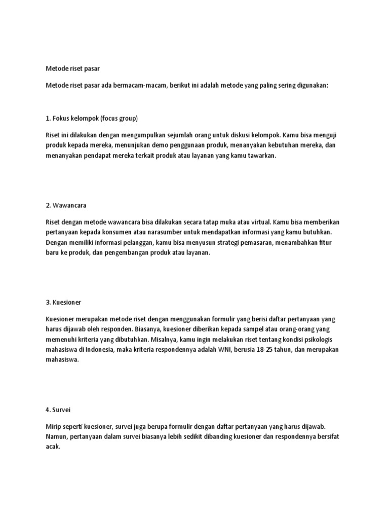 Metode Riset Pasar | PDF