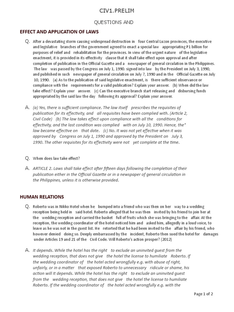 Relief Law Effectivity and Abuse of Rights at Wedding Reception | PDF ...