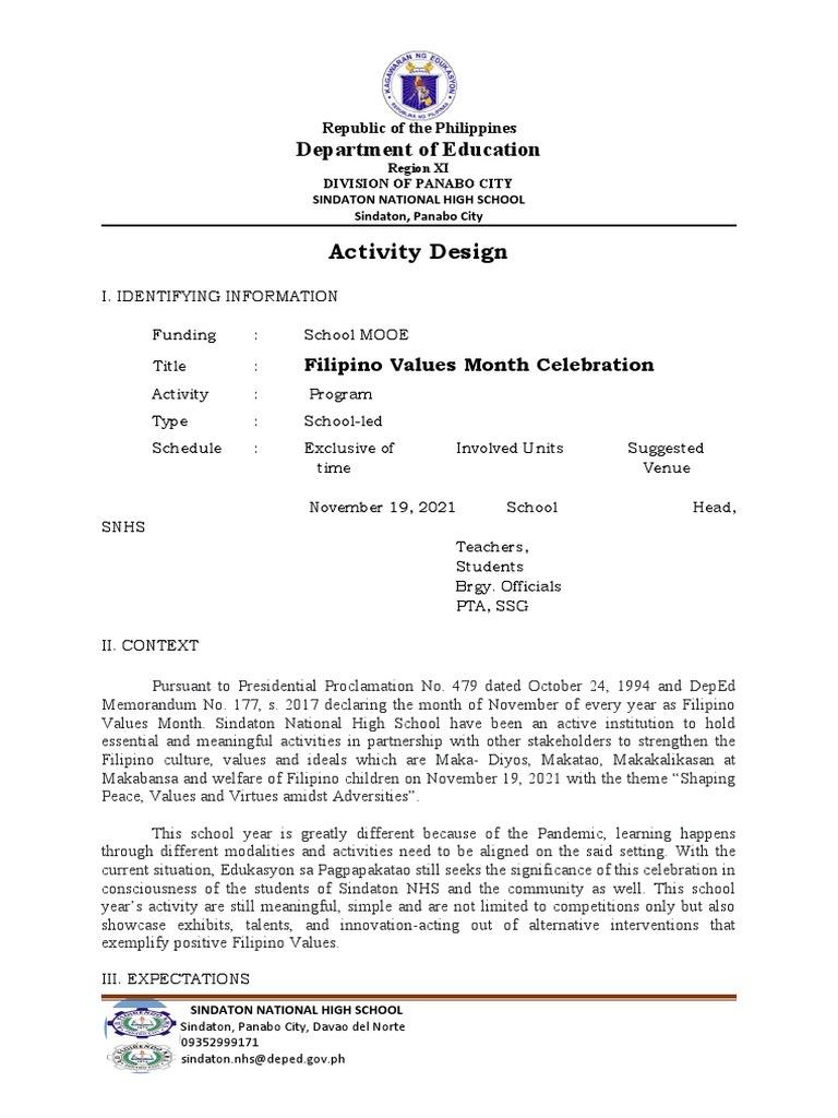 Values Month Activity Design | PDF