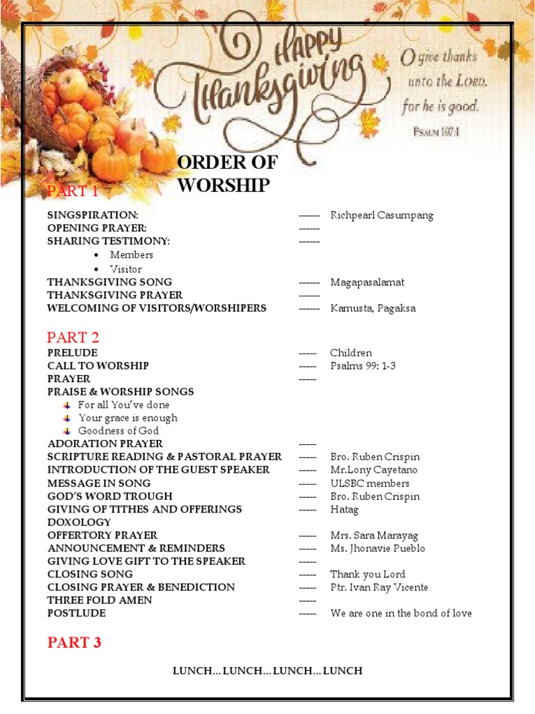 Thanksgiving Program Flow Overview | PDF