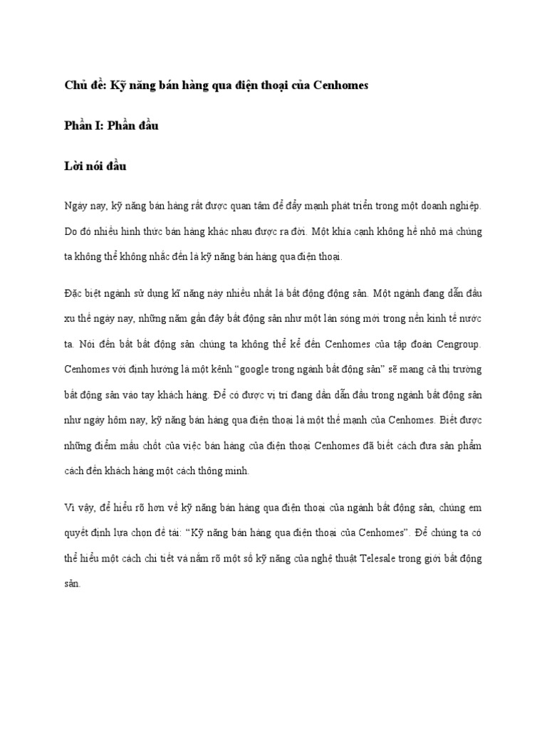 123doc Tieu Luan Giao Tiep Trong Kinh Doanh Ky Nang Ban Hang Qua Dien Thoai Cua Cenhomes Linh ...