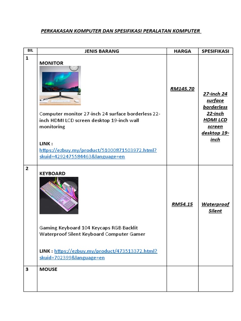 Perkakasan Komputer Dan Spesifikasi Peralatan Komputer | PDF | Personal Computers | Desktop Computer