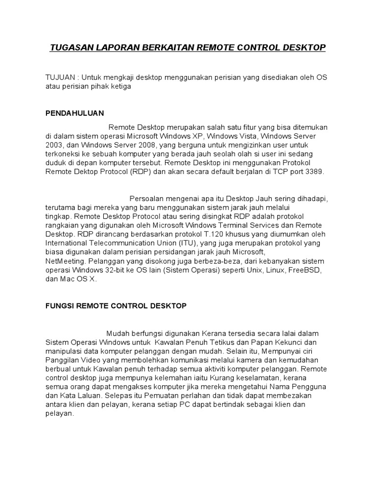 Tugasan Laporan Berkaitan Remote Control Desktop | PDF