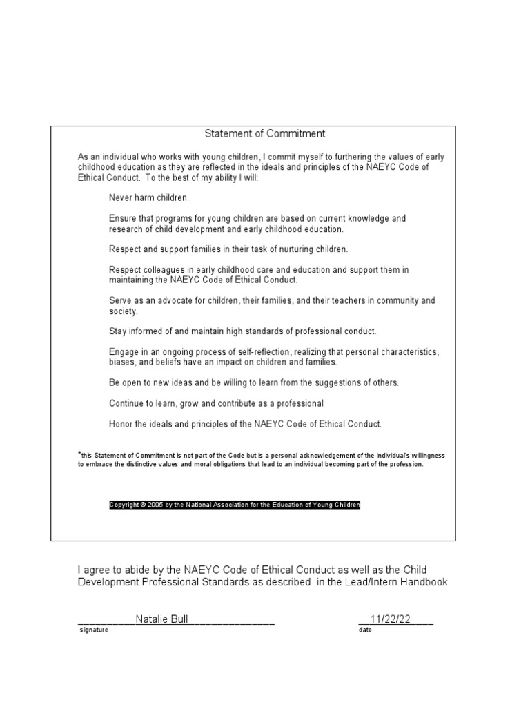 Naeyc Statement of Commitment 1 | PDF