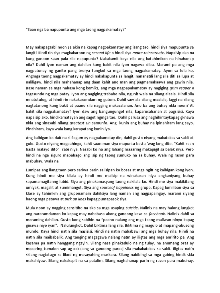 Saan Nga Ba Napupunta Ang Mga Taong Nagpakamatay | PDF