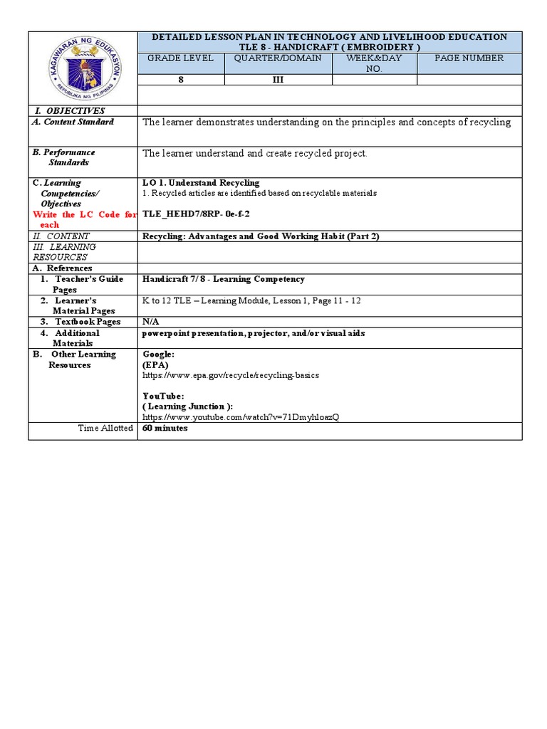 Lesson Plan - Recycling - Advantages and Good Working Habit (Part 2 ...