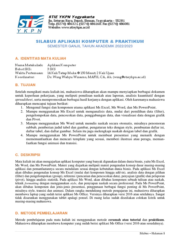 Silabus Aplikom 20221 | PDF | Komputer