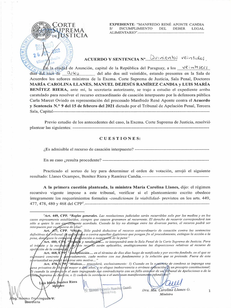 Casación de Manfredo Aponte: Deber Alimentario | PDF | Sentencia (ley ...