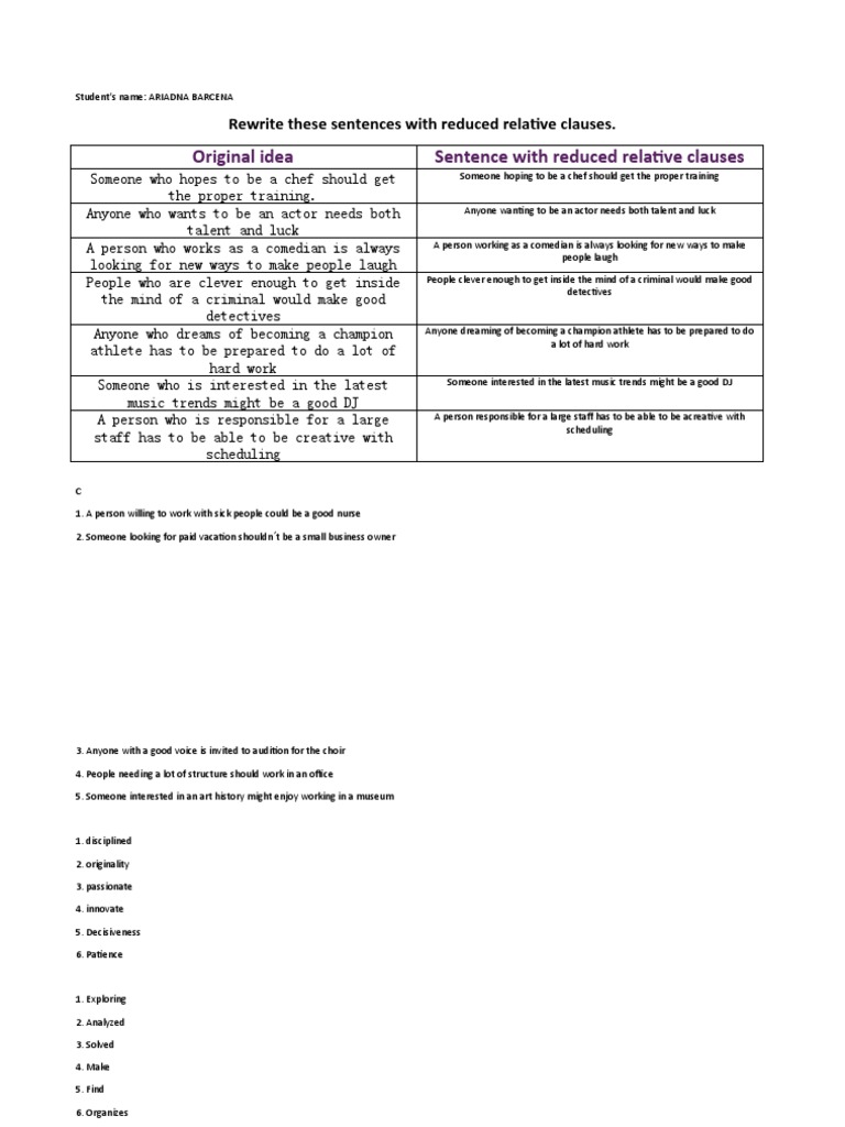 Reduced Relative Clauses | PDF