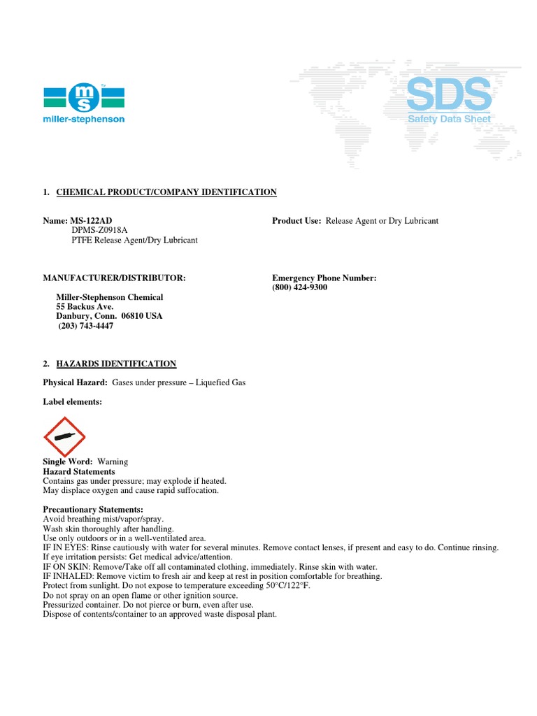 MS-122AD Dry Lubricant | Download Free PDF | Toxicity | Chemistry