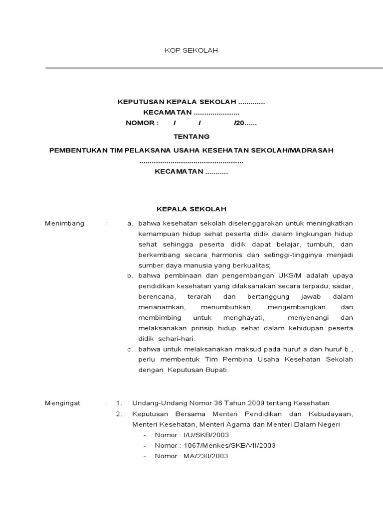 Contoh SK Tim Pelaksana Uks | PDF