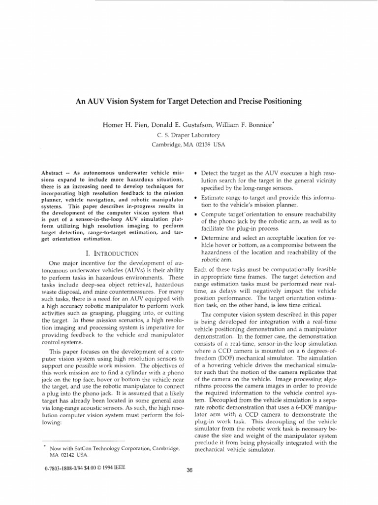 6.an AUV Vision System For Target Detection and Precise Positioning | PDF | Ellipse | Robotics