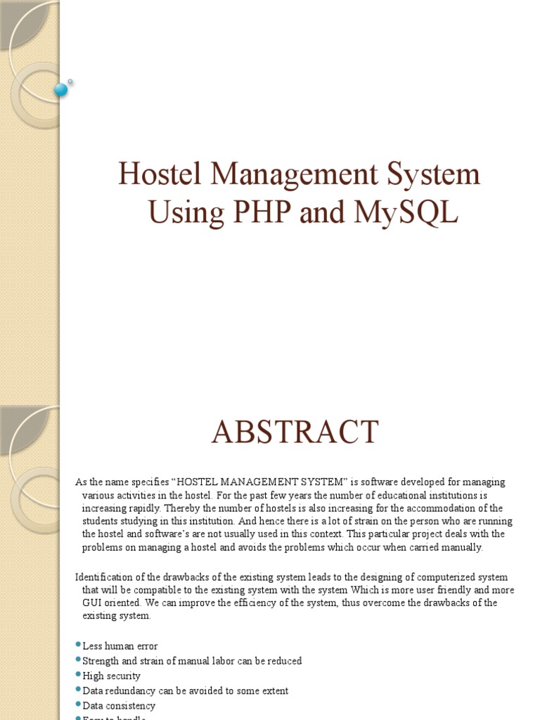 Hostel Management System PPT Oumfbo | PDF