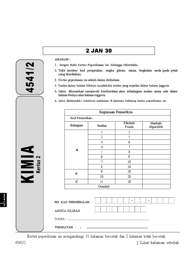 KERTAS TRIAL KIMIA SELANGOR K2 (Set 1) | PDF