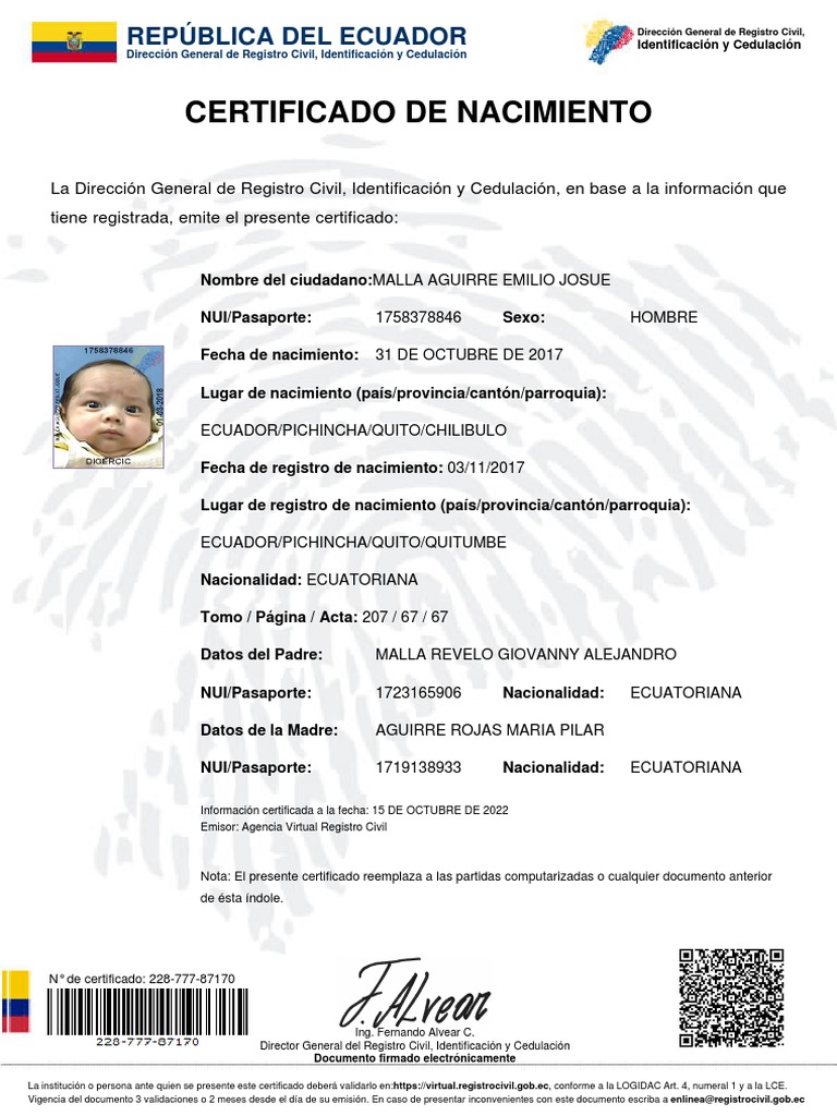 RC-Certificado de Nacimiento-1758378846 | PDF | Certificado de nacimiento | Ecuador