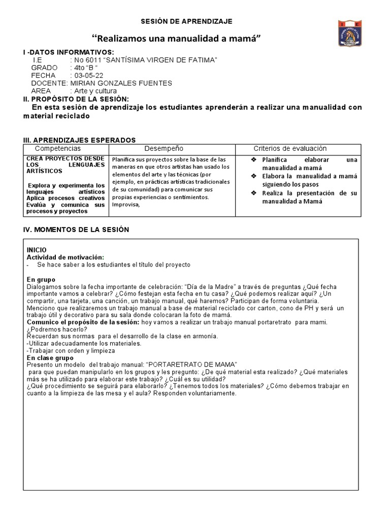 Manualidad: Portaretrato para Mamá | PDF | Aprendizaje | Conceptos ...