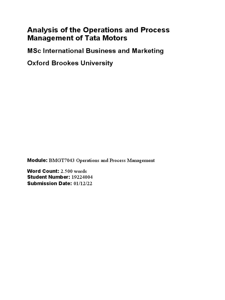 OPM Final Assignment | PDF | Economies | Vehicles