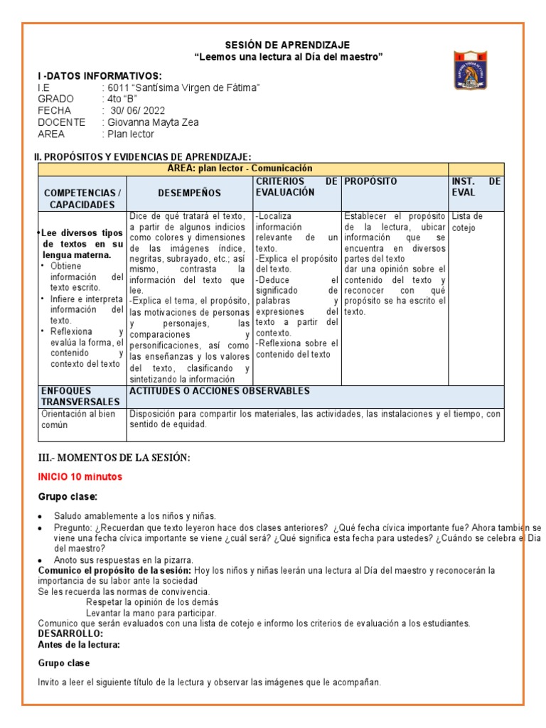 01 07 Plan Lector 4 Grado Mikadocx Descargar Gratis Pdf Aprendizaje