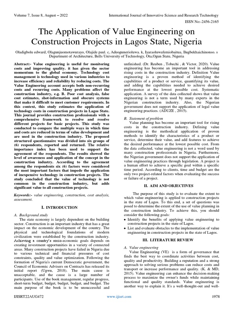 Value Engineering in Lagos Construction | PDF | Engineering | Life ...