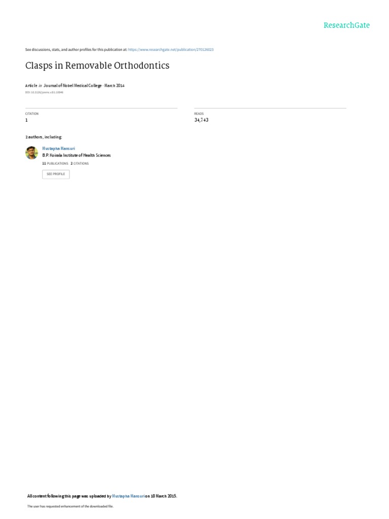 Clasps in Removable Orthodontic | PDF | Tooth | Orthodontics