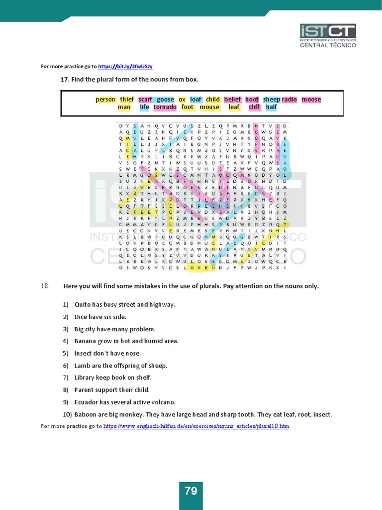 Find The Plural Form of The Nouns From Box. | PDF | Plural | Syntax