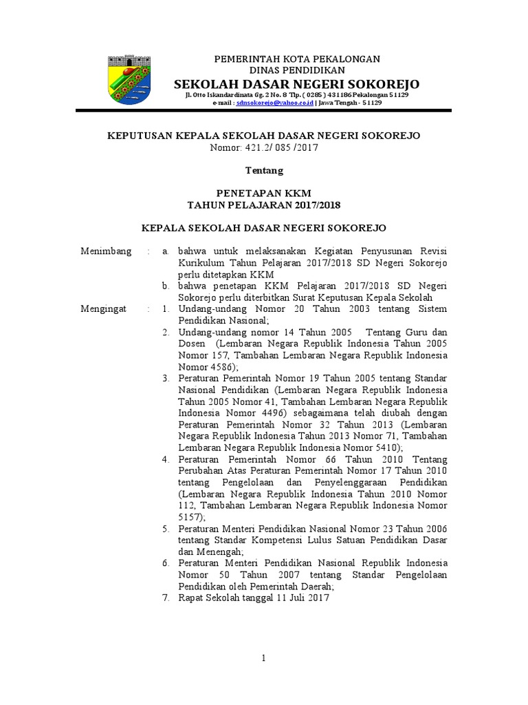 SK Penetapan KKM | PDF