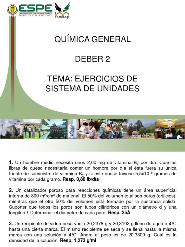 Deber 2 Ejercicios Sistema de Unidades | PDF | Agua | Ácido clorhídrico