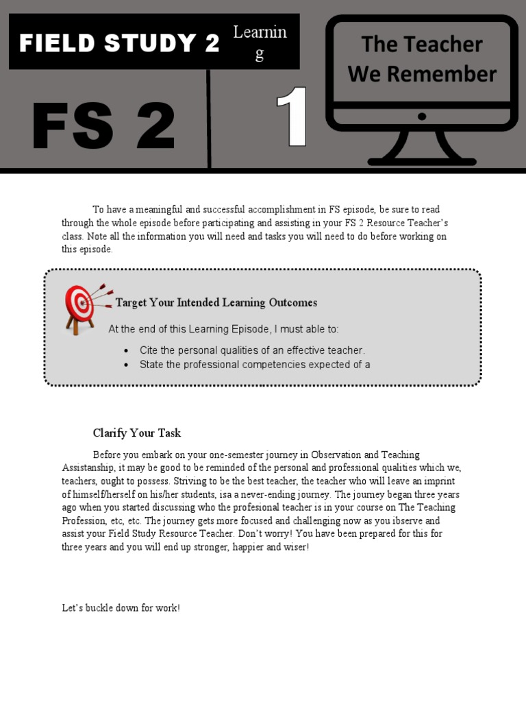 FS 2 - Learning Epsisode 1 - Activity 1 | PDF | Teachers | Teaching Method