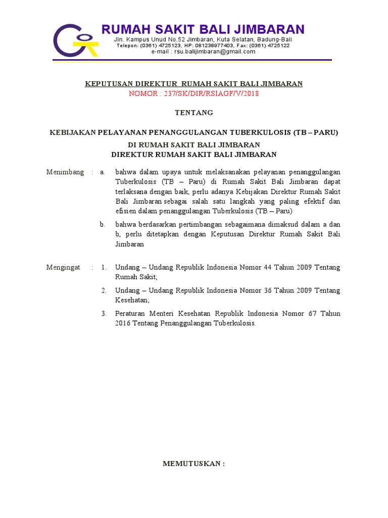 SK Kebijakan Pelayanan TB PARU | PDF