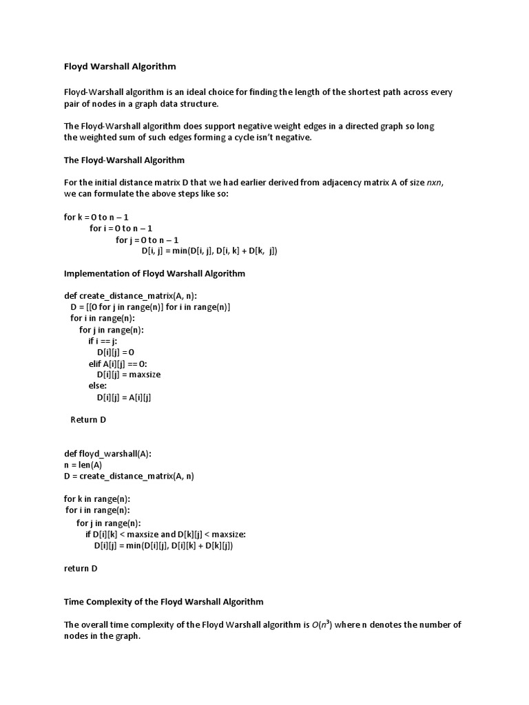 Floyd Warshall Algorithm | PDF Floyd Warshall Algorithm | PDF