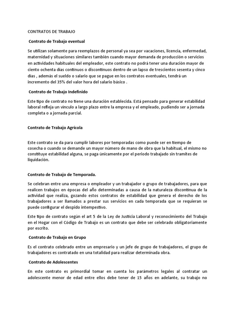 Contratos de Trabajo | Descargar gratis PDF | Salario | Derecho laboral