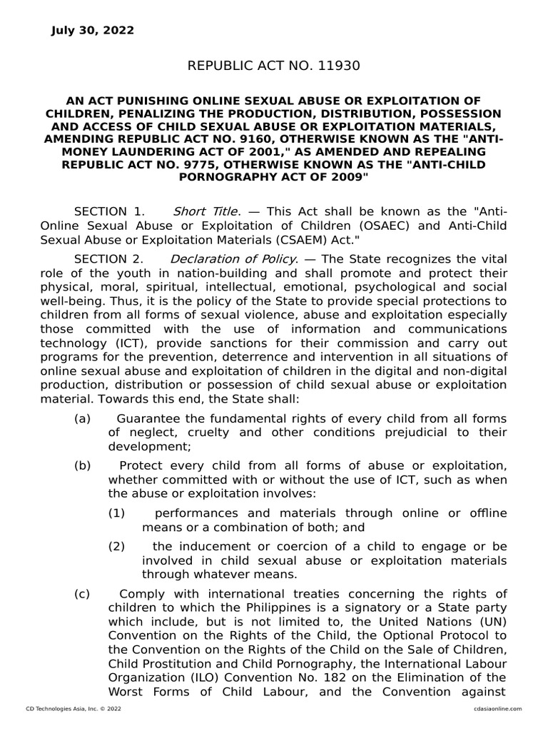 Anti-Online Sexual Abuse or Exploitation of Children (OSAEC) and Anti ...