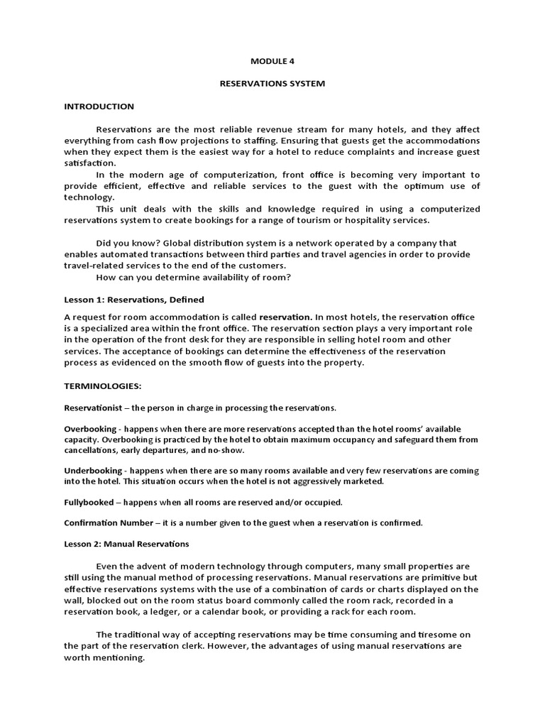 Module 4. Reservations System | PDF | Forecasting | Hotel
