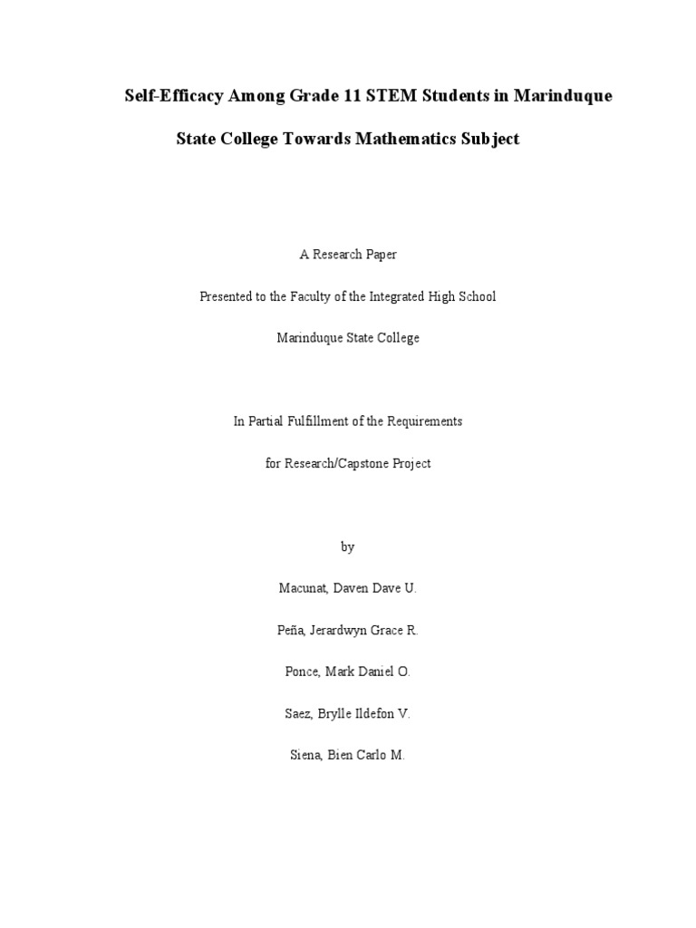 Self Efficacy of Grade 11 STEM Students in MSC Towards Mathematics - 030558 | PDF | Self ...
