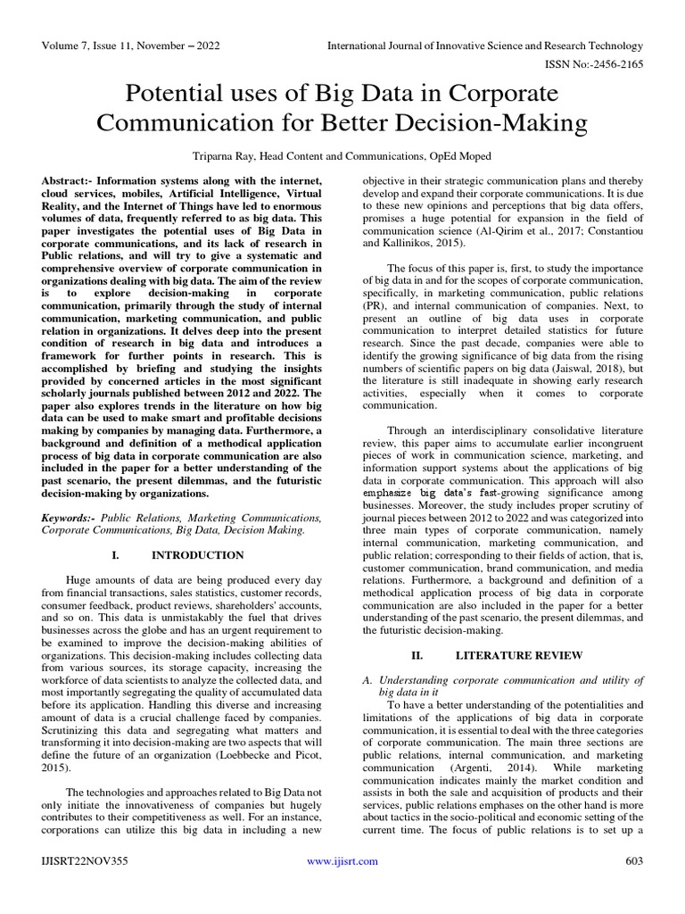 Potential Uses of Big Data in Corporate Communication For Better Decision-Making | PDF | Big ...
