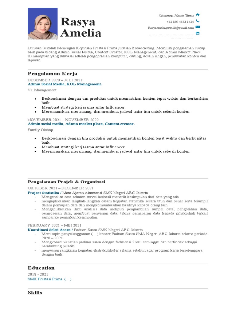 FREE TEMPLATE CV Lulusan SMK by Vina Muliana | PDF