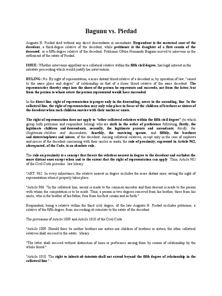Bagunu vs. Piedad | PDF | Intestacy | Family Bagunu vs. Piedad | PDF | Intestacy | Family