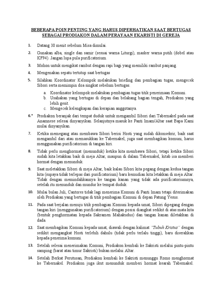 Poin Penting Untuk Prodiakon | PDF