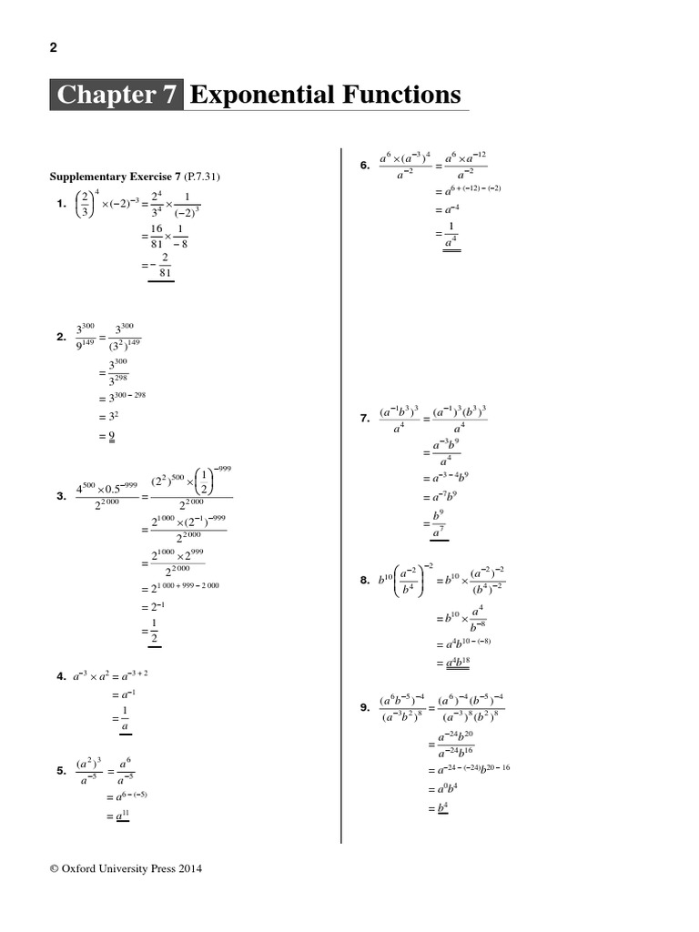 4B Ch.7 Exponential Functions Supplmentary Exercise Solutions | PDF | Quadratic Equation ...