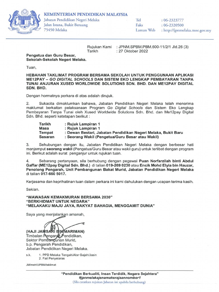 HEBAHAN TAKLIMAT PROGRAM BERSAMA SEKOLAH UNTUK PENGGUNAAN APLIKASI ...