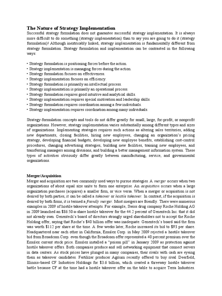 The Nature Of Strategy Implementation Pdf Takeover Leveraged Buyout