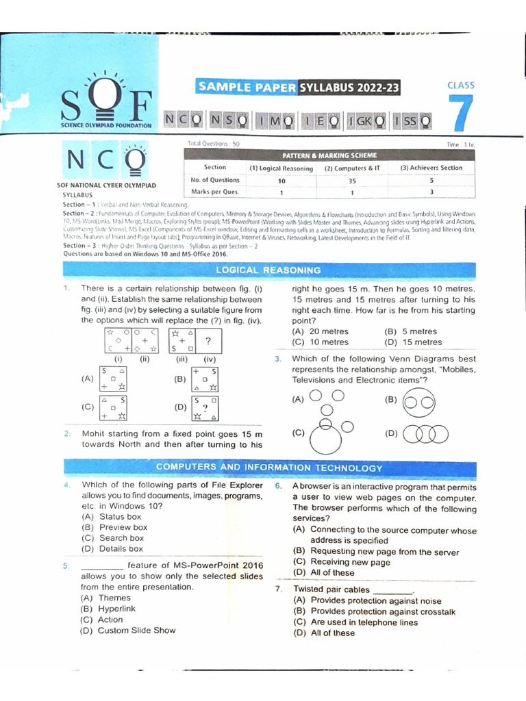 Olympiad Class 7 Sample Paper | PDF