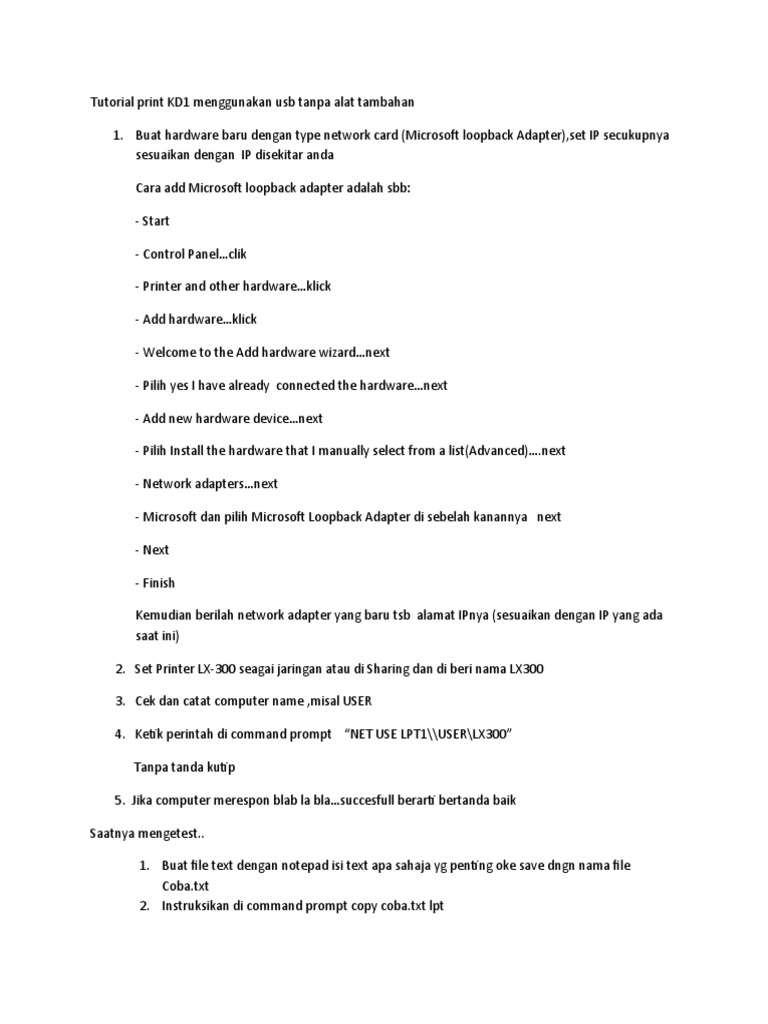 Tutorial Print KD1 Menggunakan Usb Tanpa Alat Tambahan | PDF | Komputer | Teknologi & Rekayasa